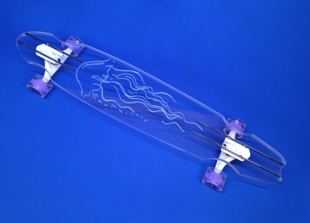 40" Wheel Cut Jellyfish Resin Longboard | Clear Acrylic Skateboard ...