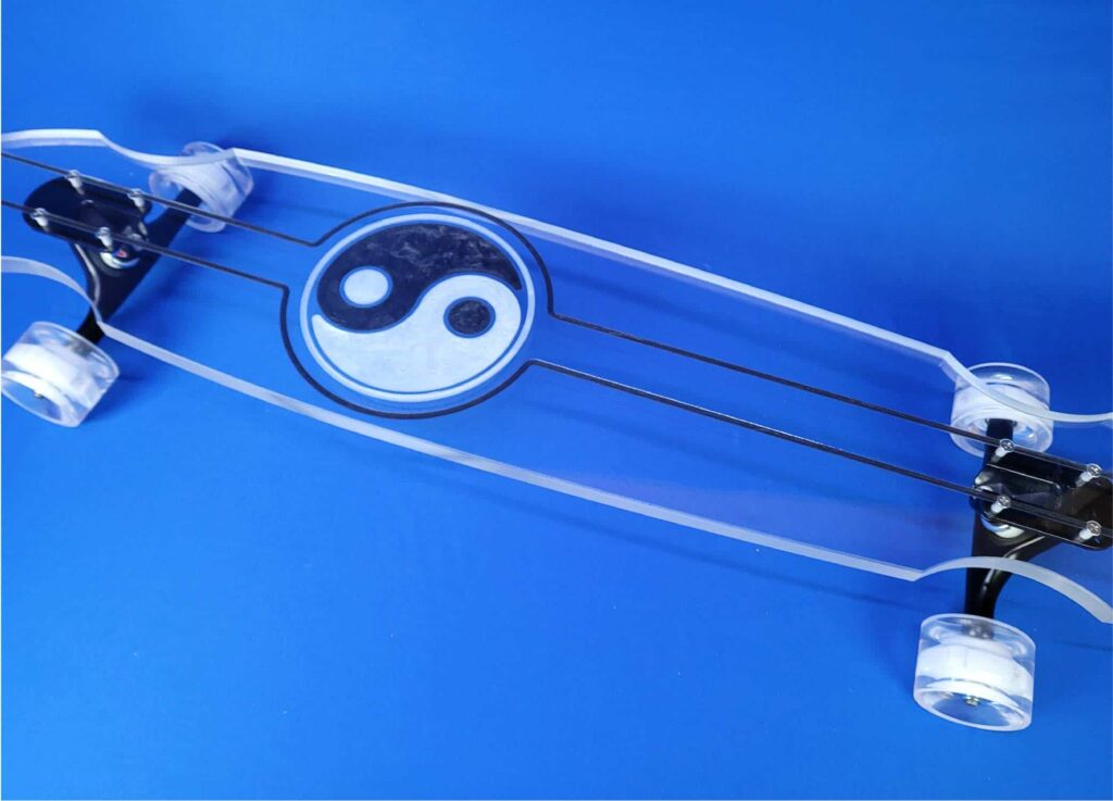 Yin Yang Resin Longboard | 40” Wheel Cut Acrylic Skateboard - Ghost Boards